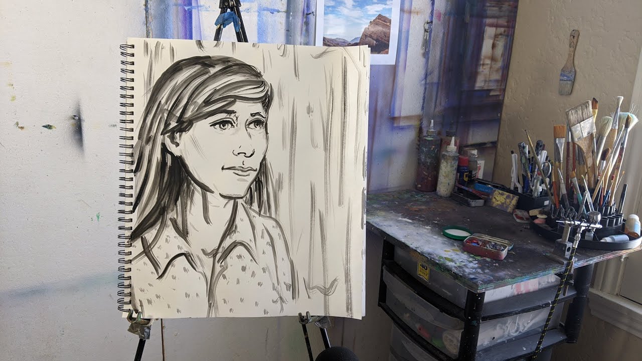 Painting a Portrait using Ink - YouTube