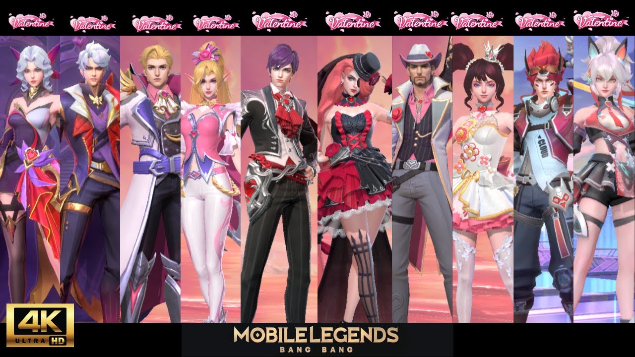All Valentine Skins Showcase in 4K | Entrance Animations | Mobile ...