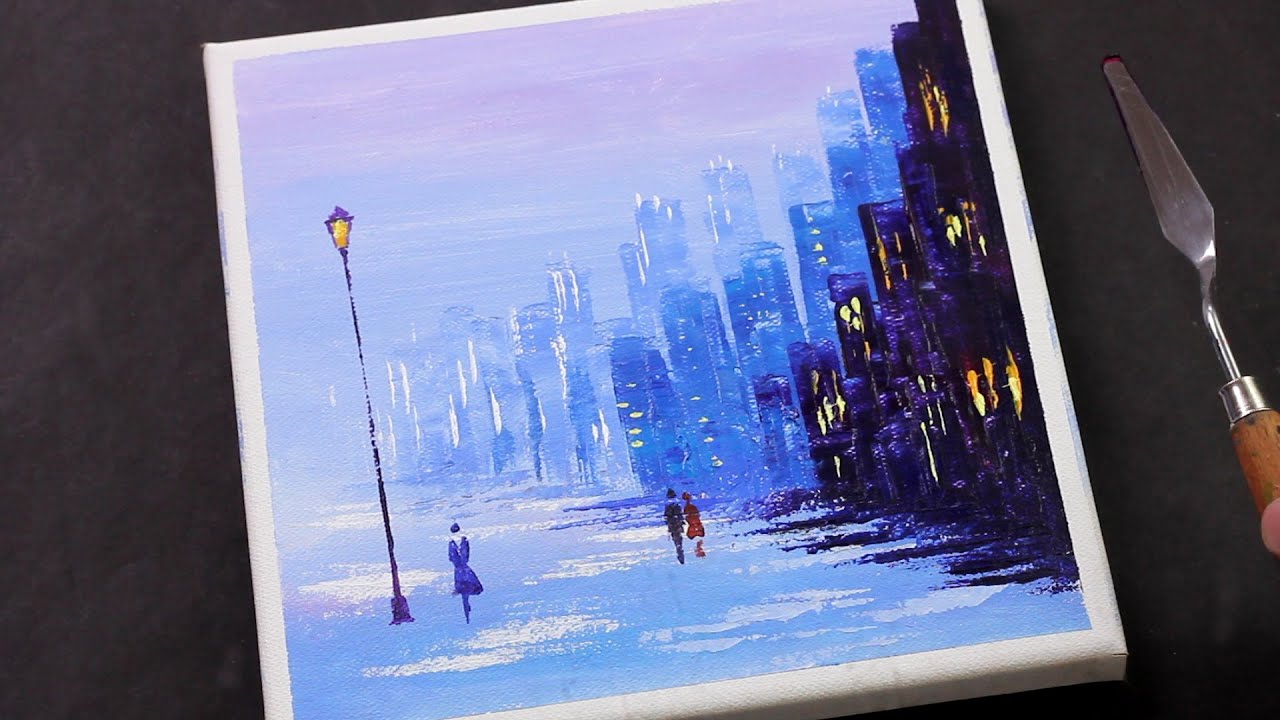 Cityscape Painting / Acrylic painting tutorial / Easy / Day #332 - YouTube
