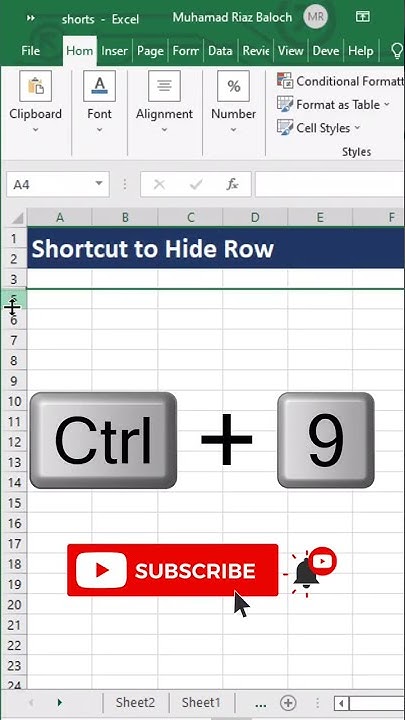 Excel tips shortcut to hide row #shorts - YouTube