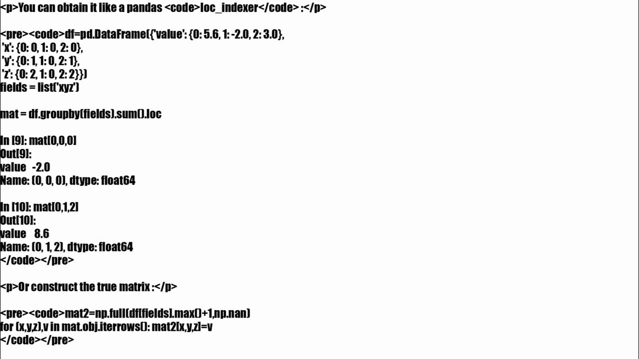 Fill a numpy 3D matrix from a pandas dataframe - YouTube