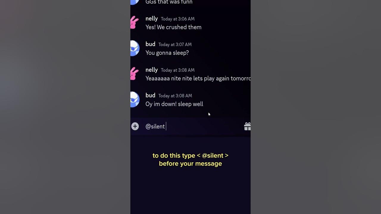 use @silent before a discord message to send msgs without a push/sound notification #discord ...
