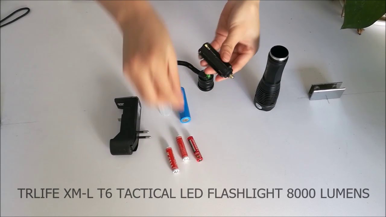 TRLIFE XML-T6 TACTICAL LED FLASHLIGHT 8000 LUMENS - YouTube