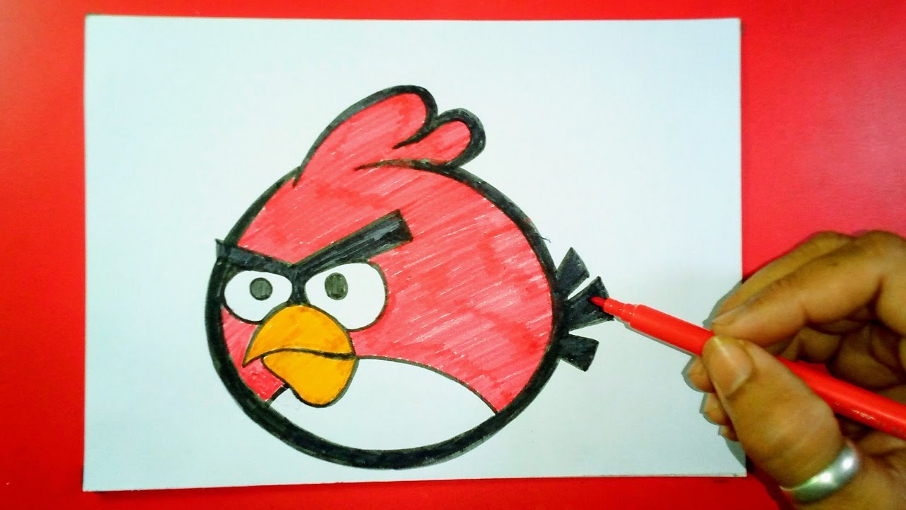 How to draw ANGRY BIRDS - Easy red Angry Bird Step by Step Drawing ...