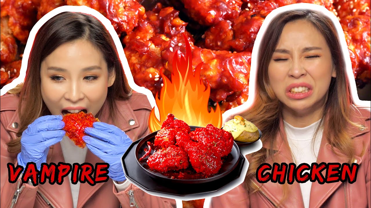 Trying Vampire Chicken 🔥 😱 - Spiciest Chicken in Korea 뱀파이어 치킨 - YouTube
