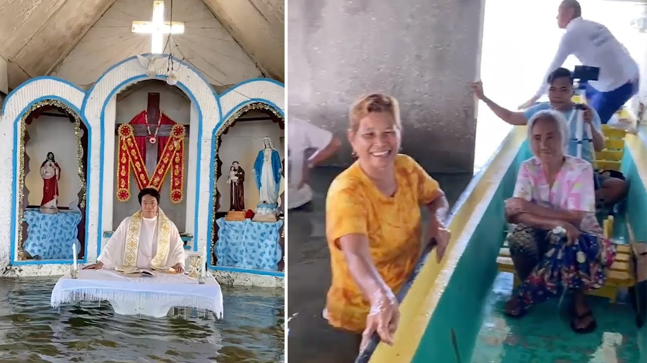 Priest Gives Service In Flooded Church - YouTube