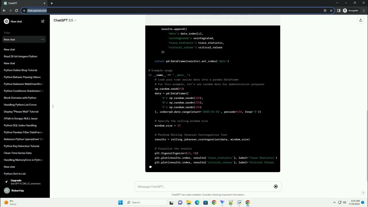 Rolling Johansen cointegration test in Python - YouTube