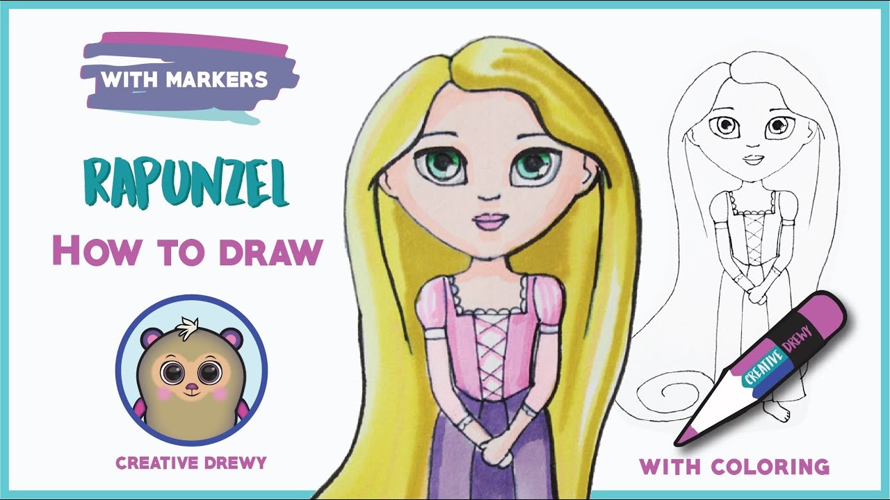 How to draw cute Rapunzel from Disney Tangled with coloring - Drawing ...