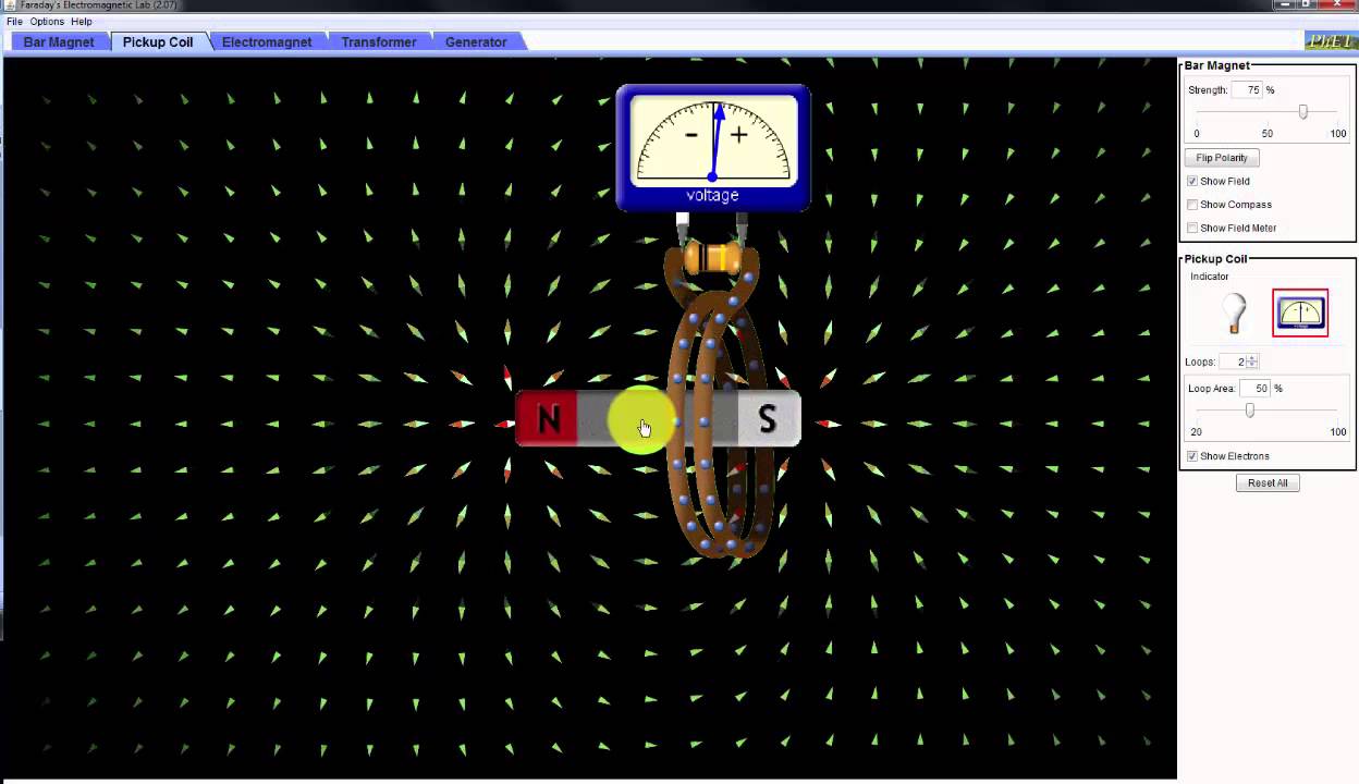 PHET Simulation: Faraday's Lab on the Pickup Coil - YouTube