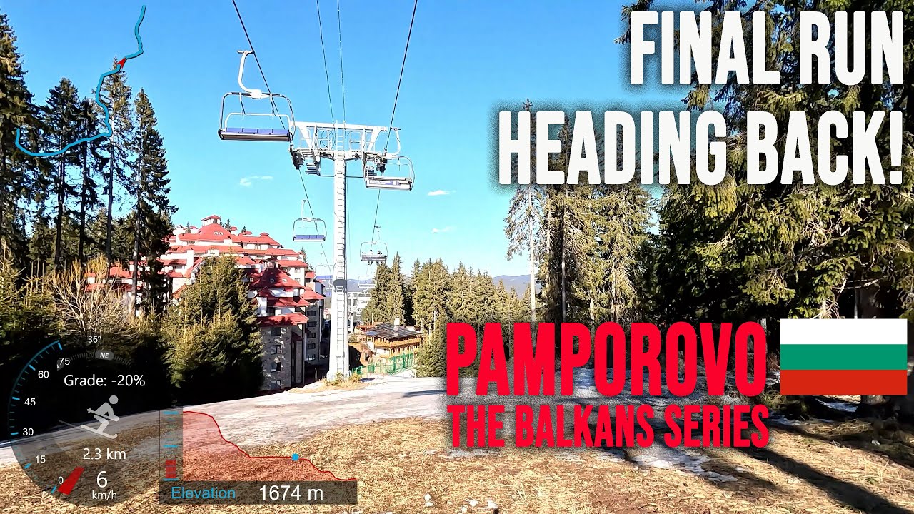 [4K] Skiing Pamporovo, Final Run of Visit - Heading Back to Ski Centre ...