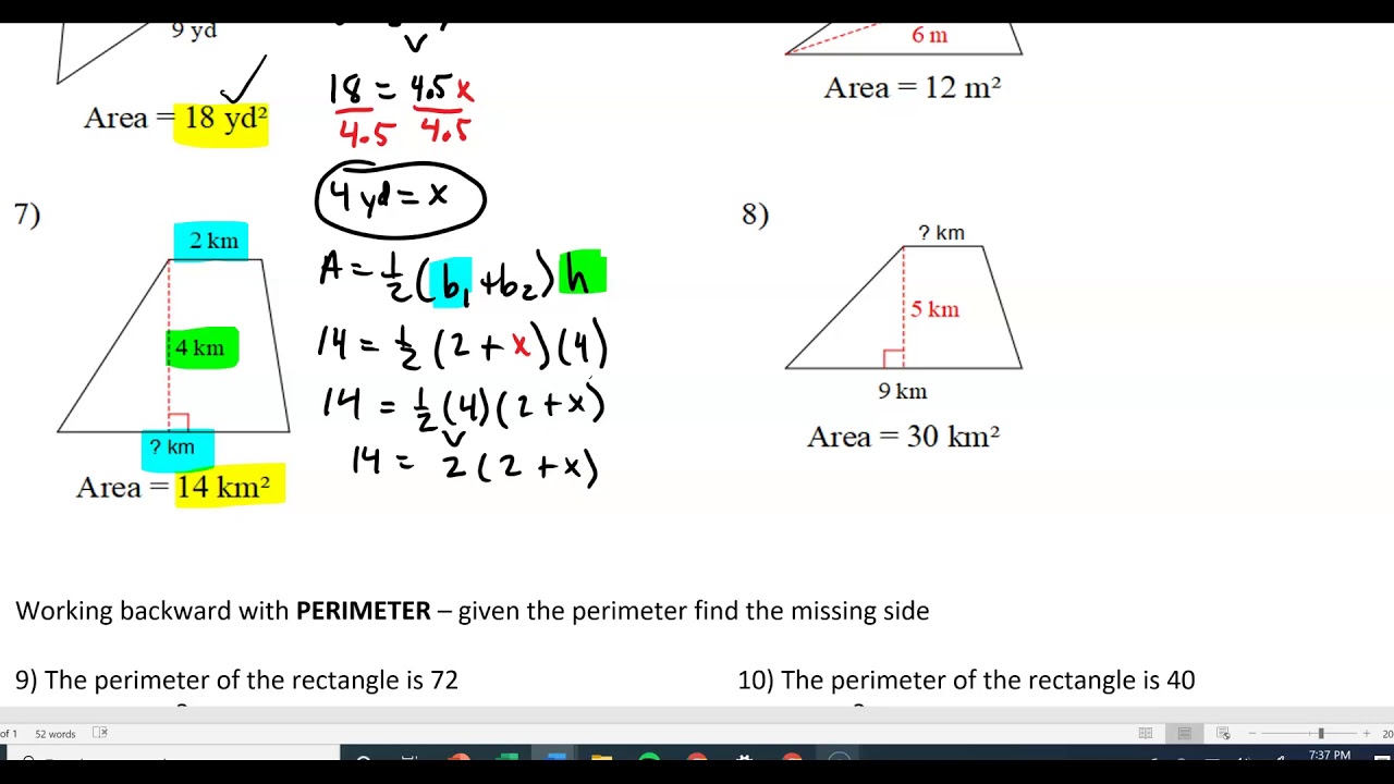 Hw #106 Working backwards with area and perimeter - YouTube