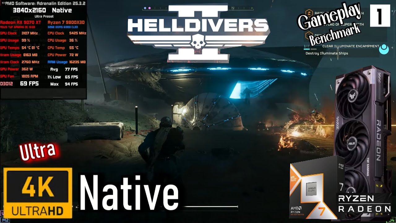 9070 XT 🖥️ 9800X3D 🎮 Helldivers 2 @ 4K Native + Ultra Preset | illuminate - YouTube