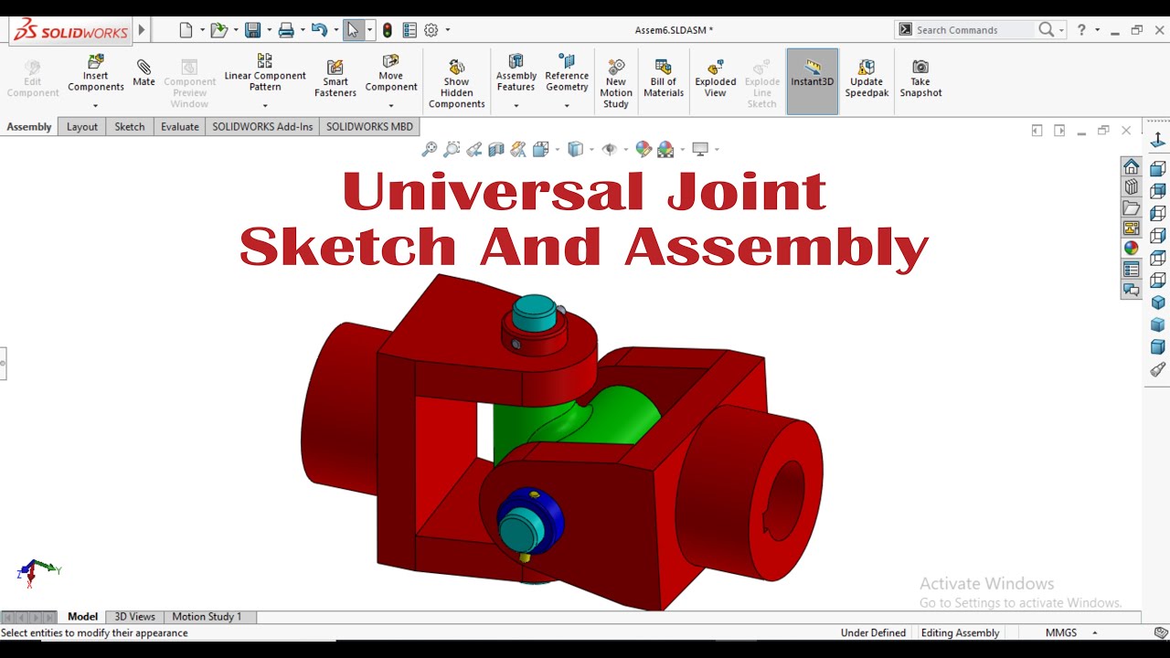 Solidworks Tutorial | Sketch & Assembly of Universal Joint | in Hindi ...