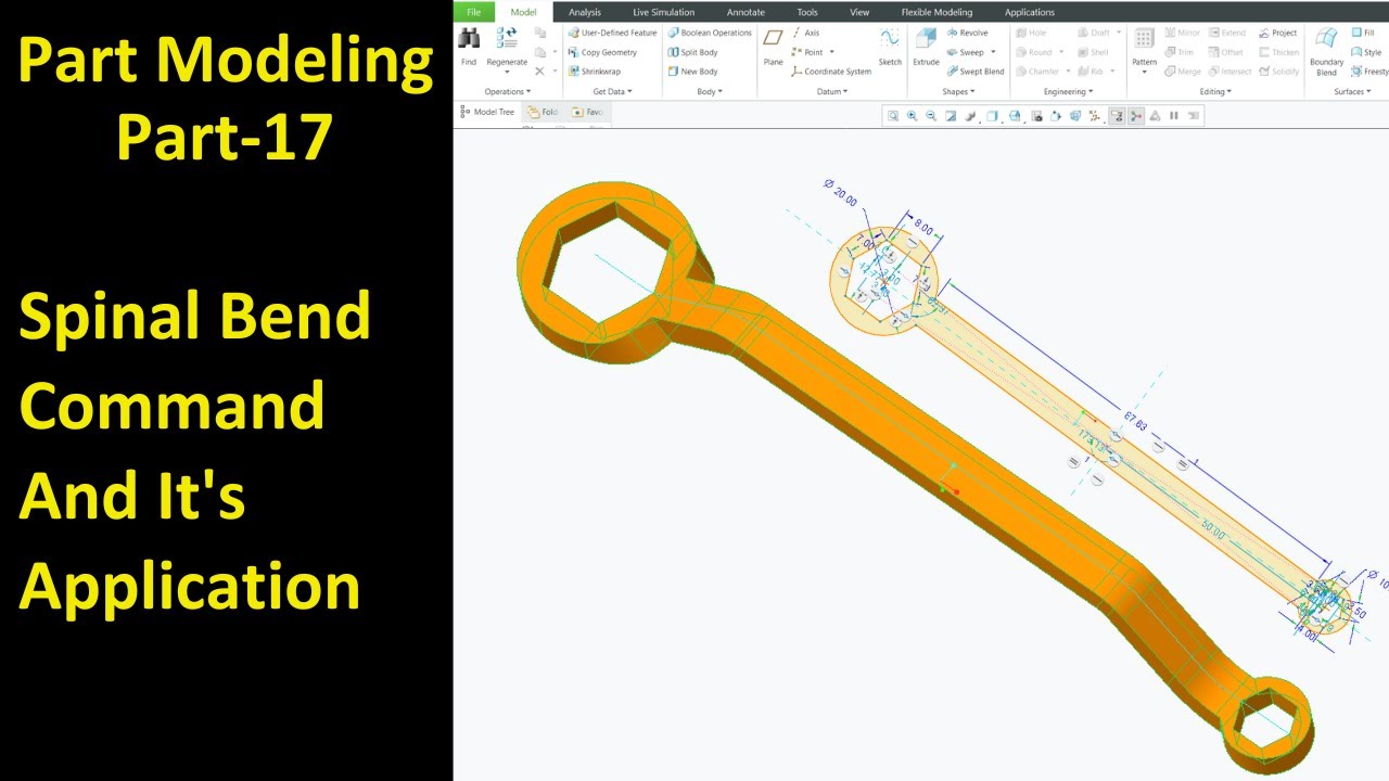 #17 Creo Part Modeling- Spinal Bend Command And It's Application - YouTube