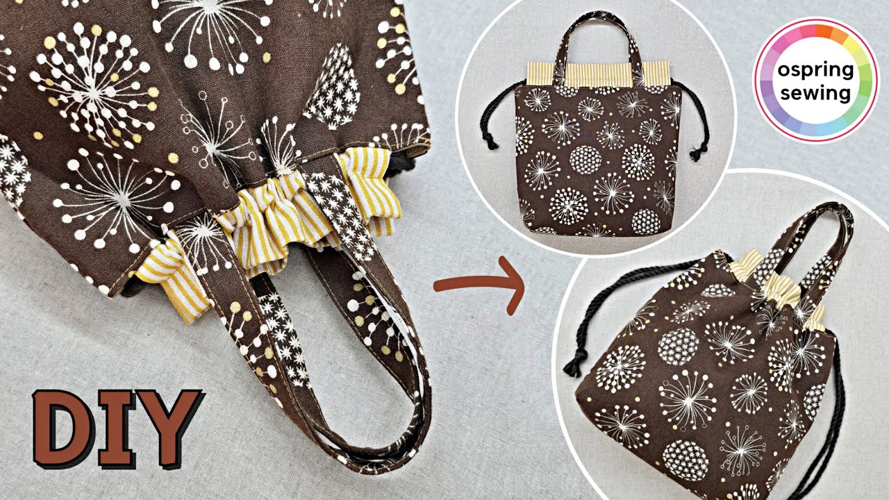 [DIY] Drawstring bag with double handle | How to make mini bag 💖 - YouTube
