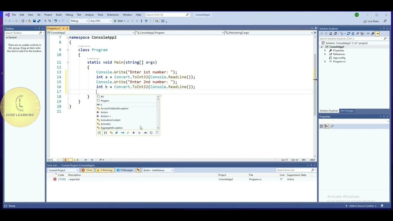 C# | Swapping numbers | CodeLearning - YouTube