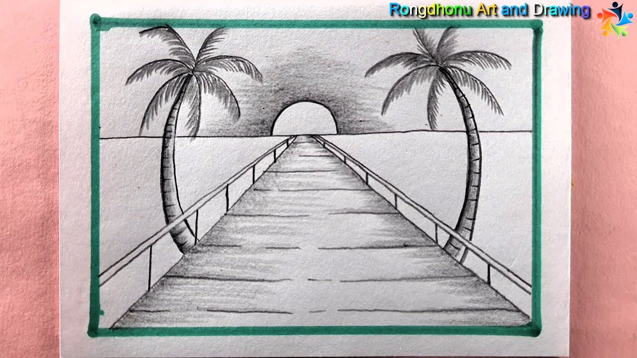 Beautiful Drawing 💚 Pencil Drawing 🖌🖌 Bridge Scenery - YouTube