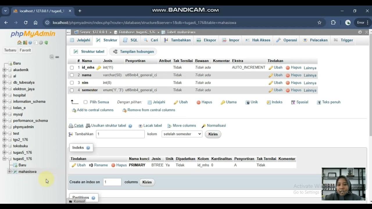 TUGAS PRAKTIKUM BASIS DATA 6 DATABASE PHPMYADMIN || AULIA BILQISH NUR SAFHIRA (23650176) - YouTube