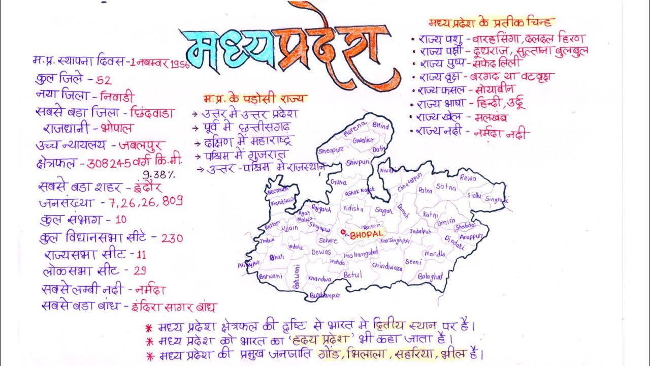 Madhya Pradesh map general knowledge mp map #mpgk #gk #map - YouTube