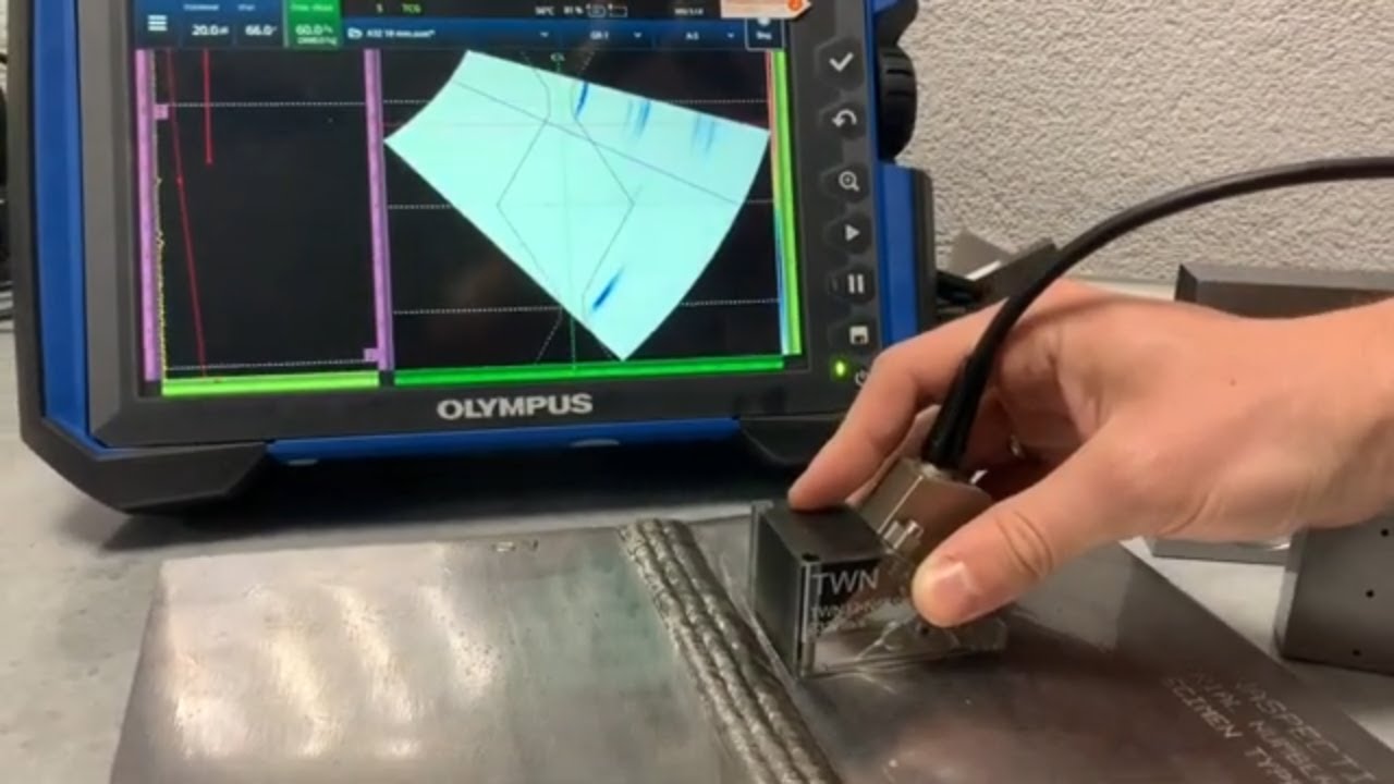 ФР преобразователь TWN-5L64-A32 с дефектоскопом Omniscan X3 - YouTube