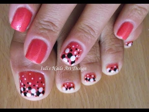 Valentine Day Toes Art Design  Beginners Red Black White Different Size Dots