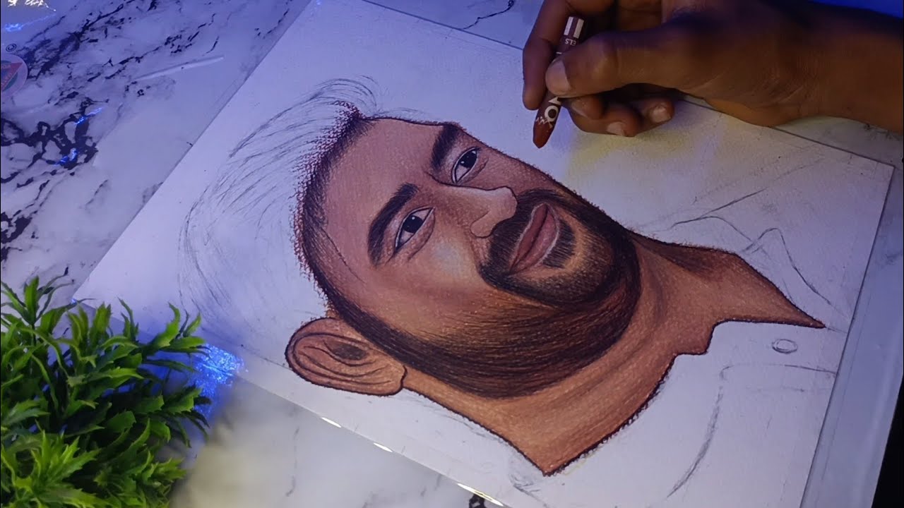 Ms Dhoni Drawing With oil pastel,😍 Colouring part-2 Tutorial video step ...