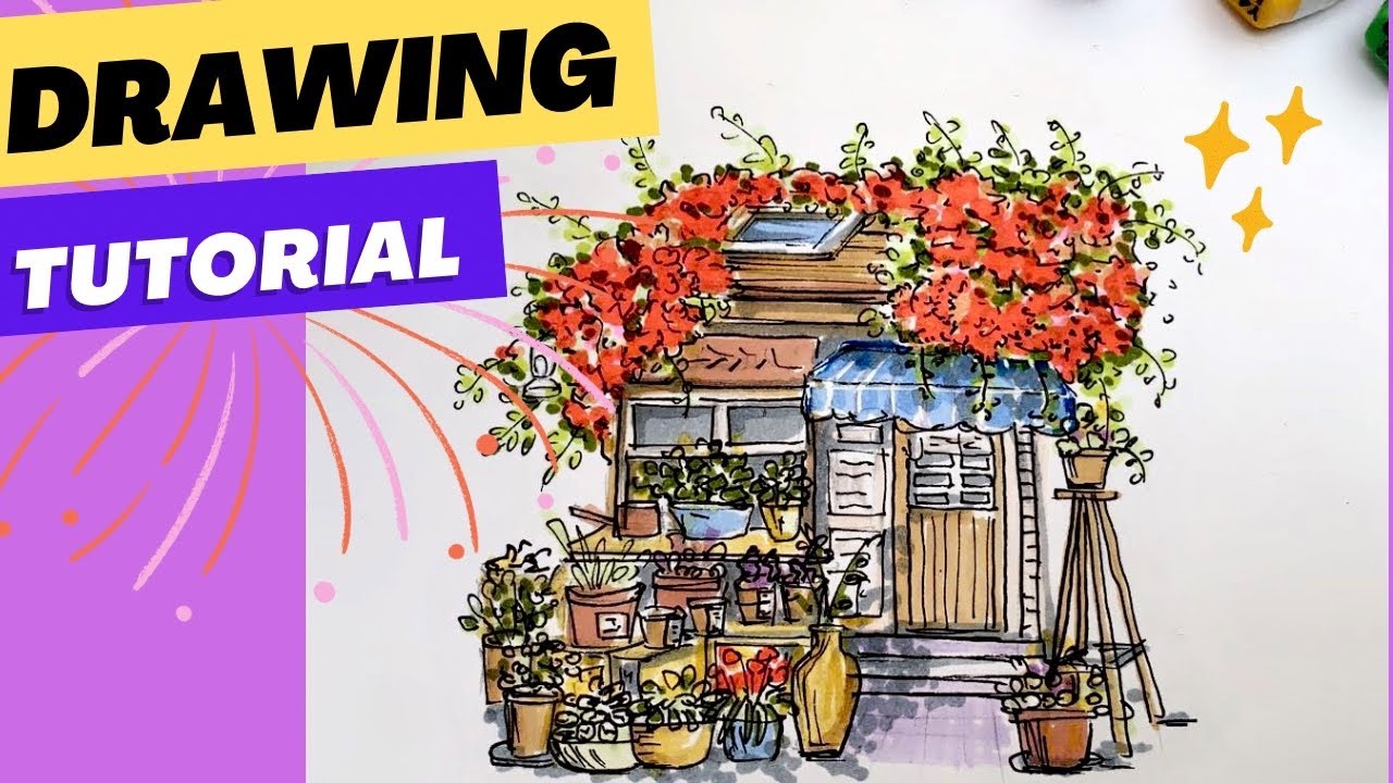 How To Draw Cute JAPANESE HOUSE : Using MARKERS easy step by step ...