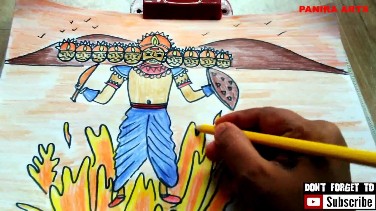 Ravan Dhahan Drawing || Dasara Drawing || How to Draw Dussehra - YouTube