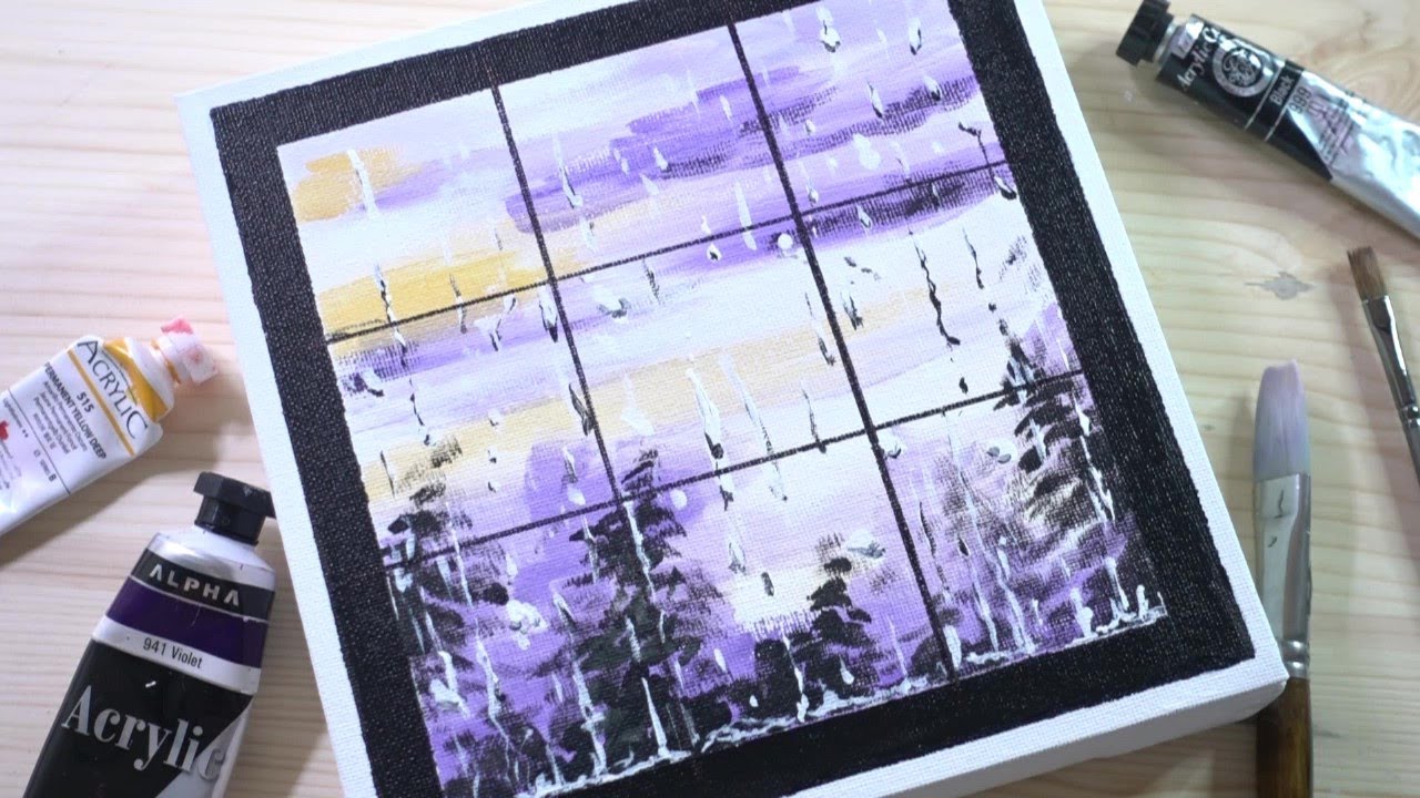 Glass windows | Falling rain |Acrylic Painting |Canvas Step by Step ...