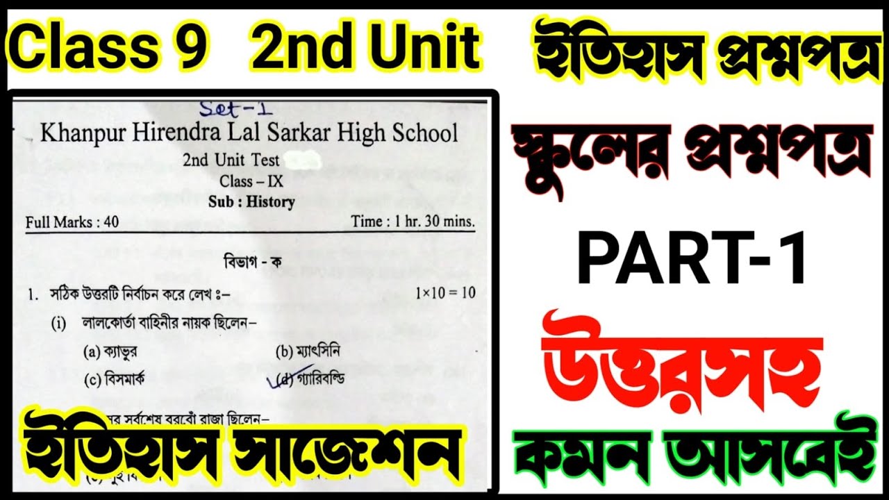 Class 9 History 2nd unit test question 2023🎯Class 9 itihas Question 2nd ...