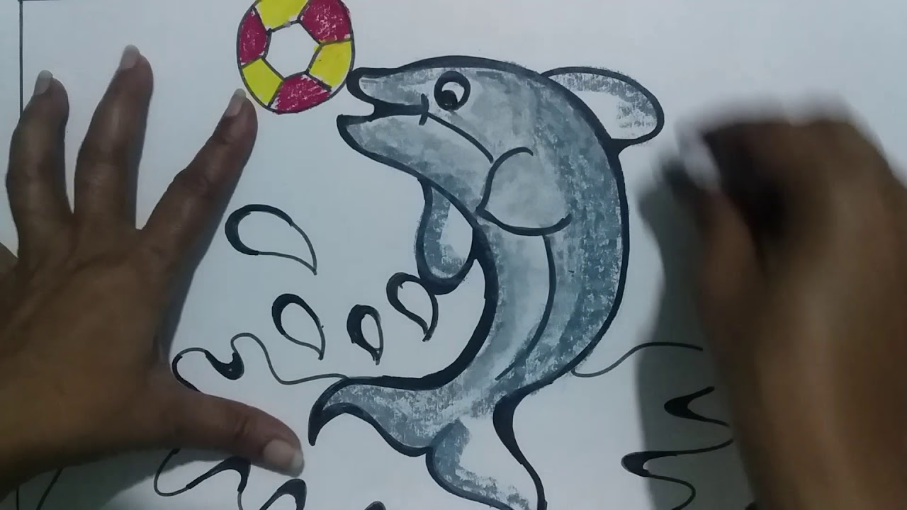 How to draw a dolphin playing with a ball part 2 - YouTube