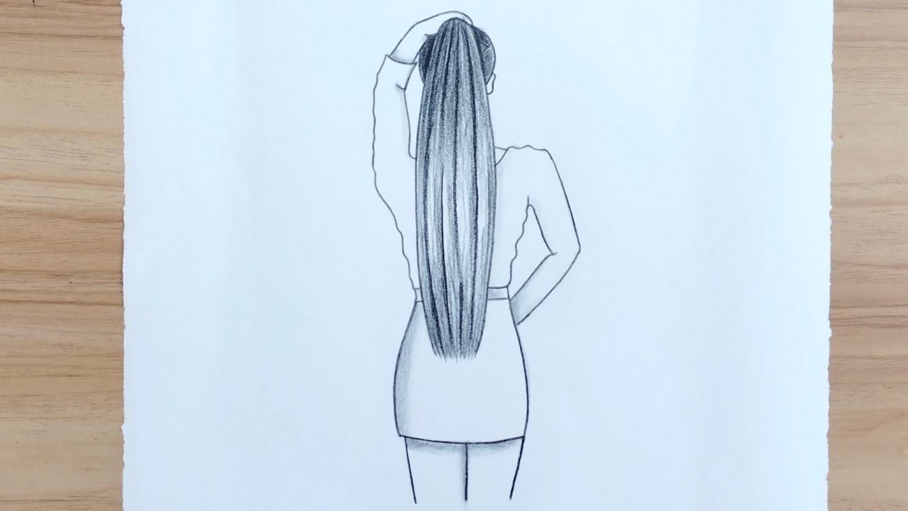 How to draw a girl with long hair for beginners// Girl with long hair ...