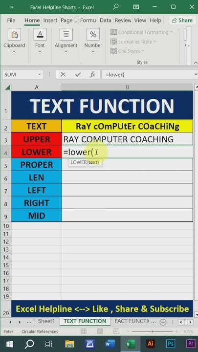 Use lower function in excel for change text into small cash #exceltutorial #excel #learnexcel ...