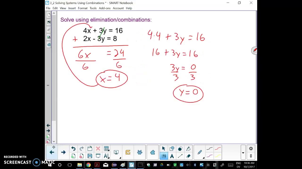 Solving a system of equations using the combinations method - YouTube