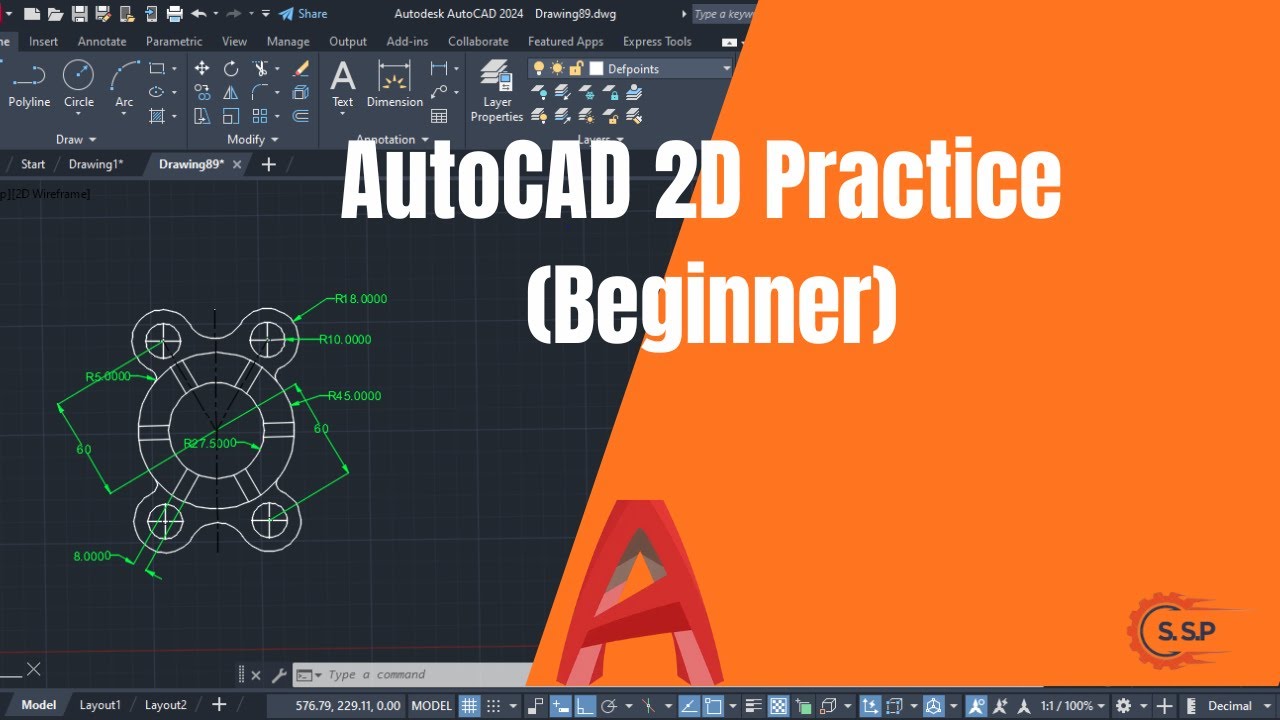 AutoCAD 2d drawing practice. - YouTube