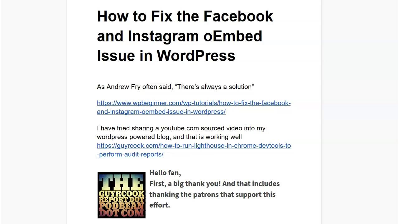 How to Fix the Facebook and Instagram oEmbed Issue in WordPress - YouTube