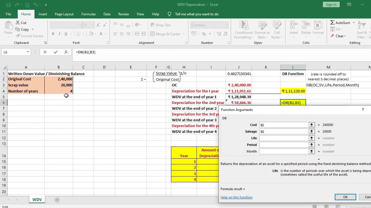 Computation Of Depreciation Under WDV Method Using MS Excel YouTube Computation Of Depreciation Under WDV Method Using MS Excel YouTube