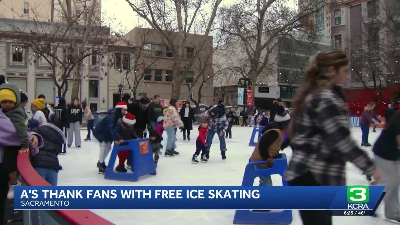 A's fans enjoy free ice skating sessions in Sacramento - YouTube