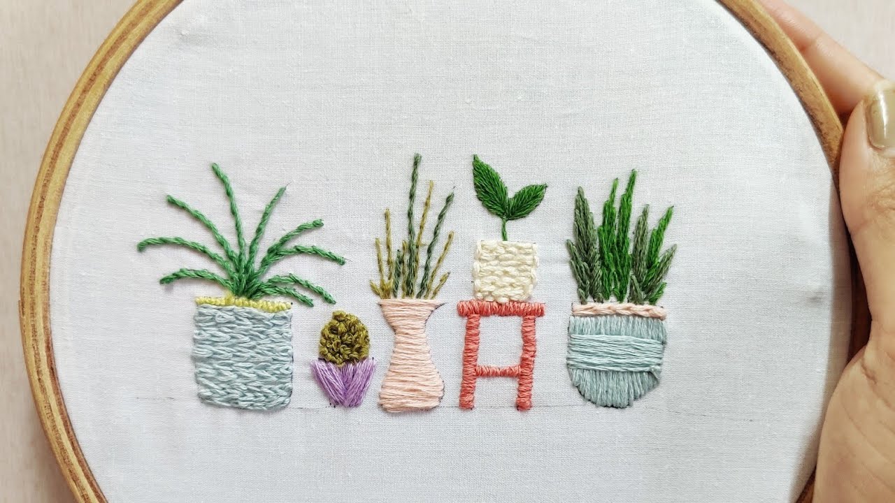 Hand Embroidery Patterns of Plants and Pots | Easy Tutorial - YouTube
