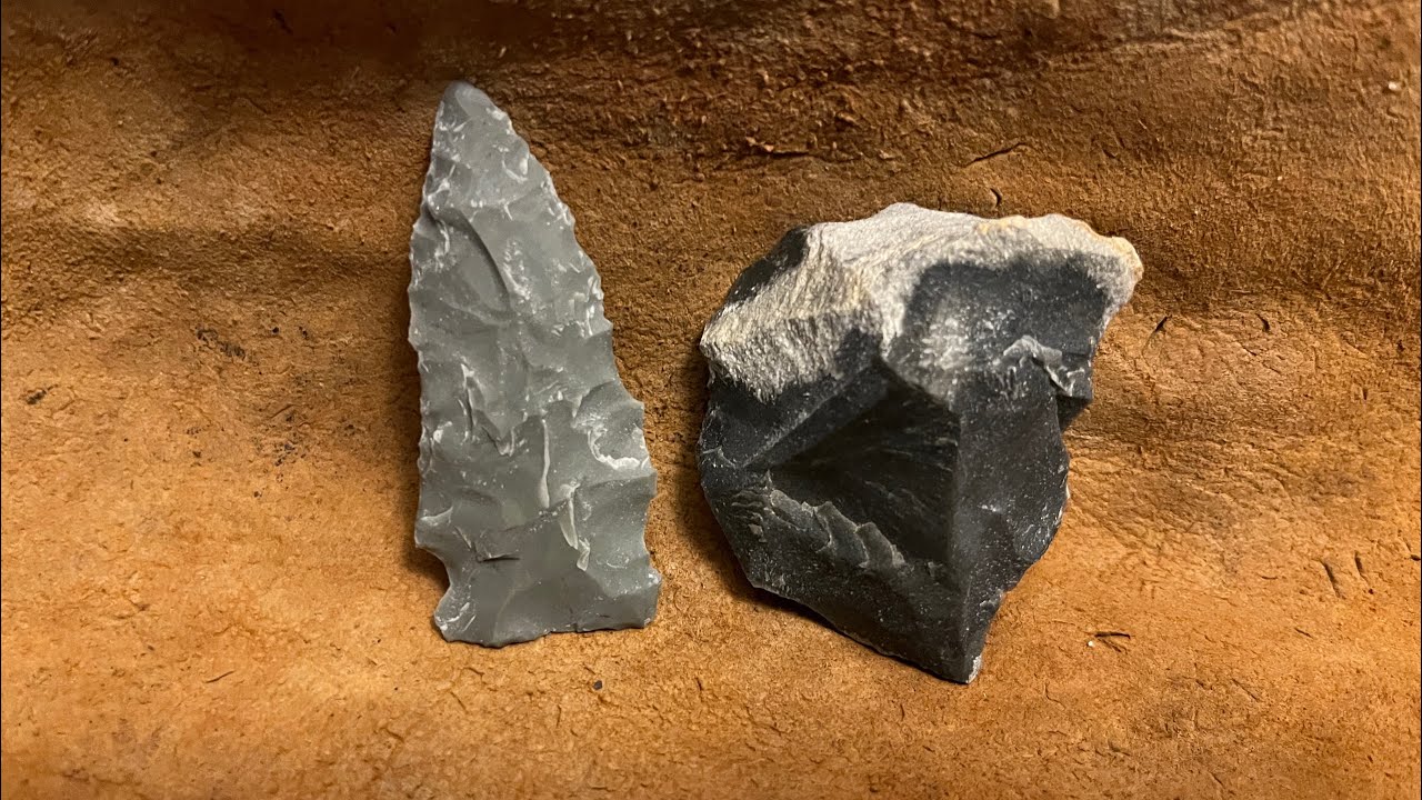 Flint Knapping North Carolina rhyolite, Fixing a large stack [Black and ...