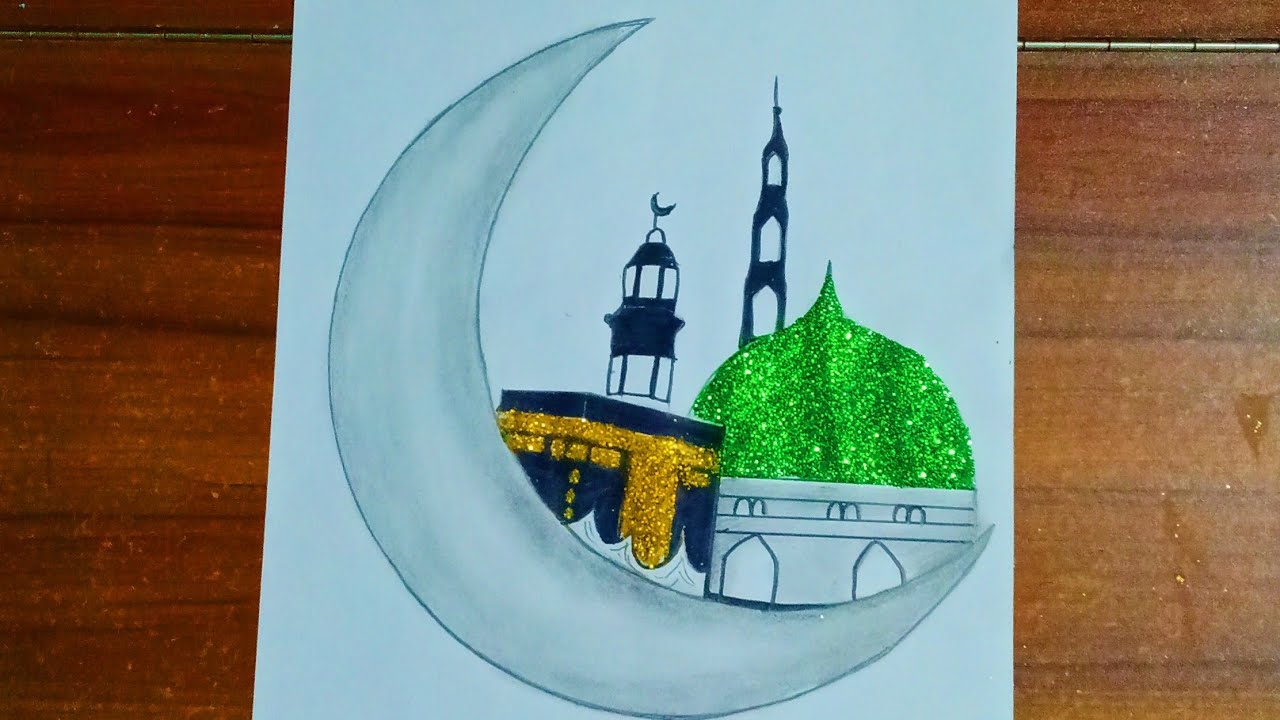 how to draw Makka Sharif and Madina Sharif step by step easy drawing ...