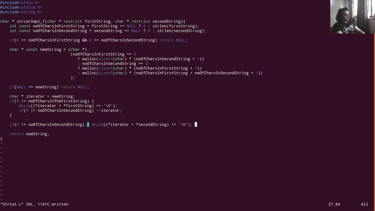 Strcat A Stringh Function Implementation In C Youtube