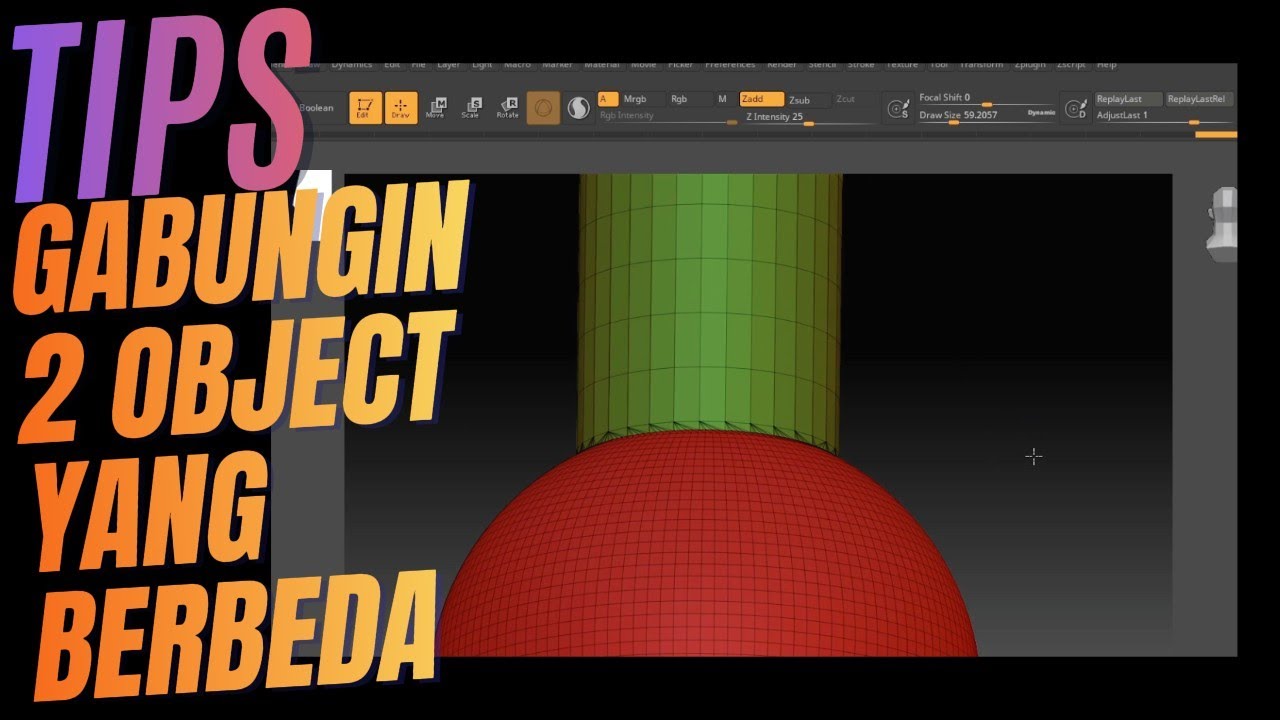 Tutorial cara menggabungkan 2 objek berbeda di zbrush - YouTube