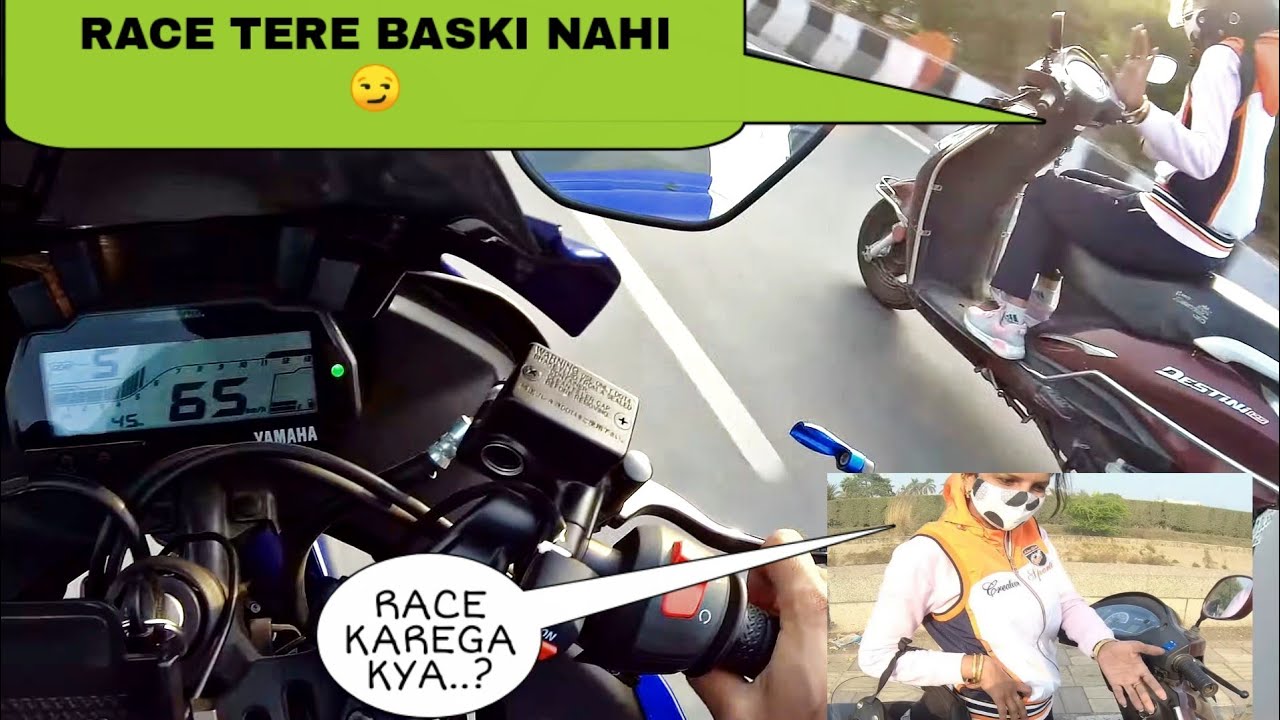 GIRL ON SCOOTY RACING WITH ME | GIRL RIDE MY R15V3 - YouTube