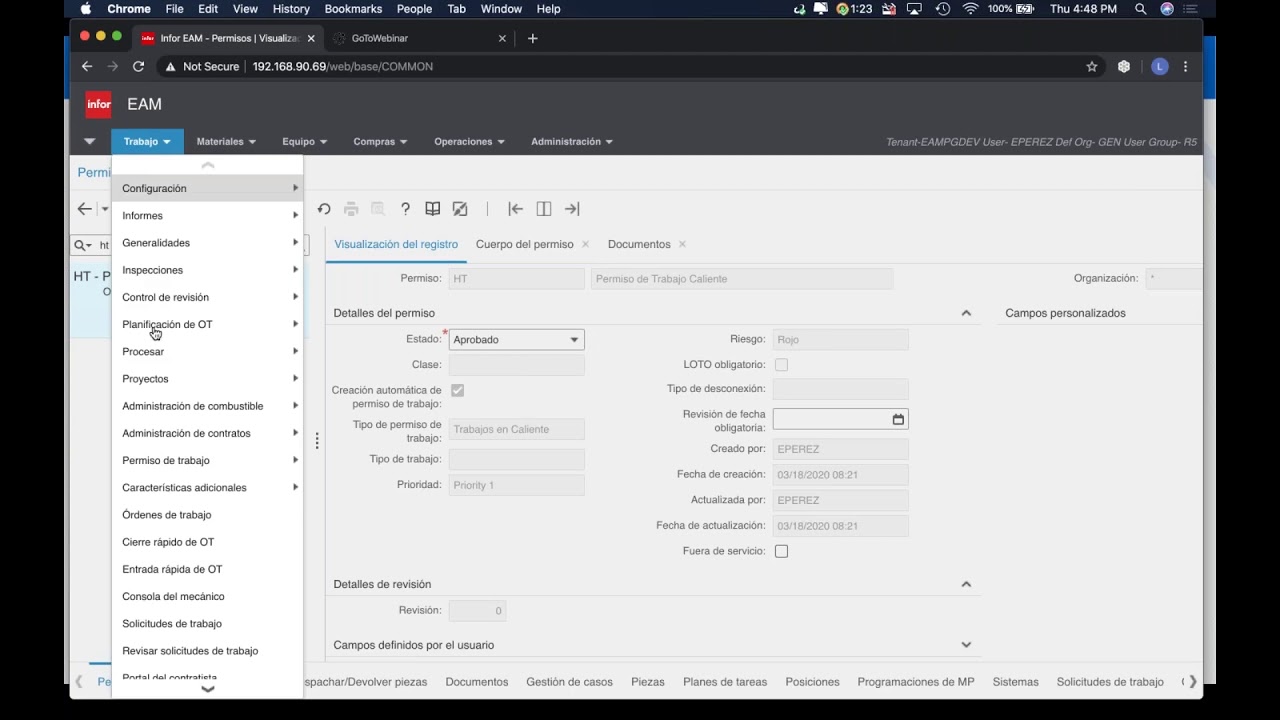 Infor EAM: Seguridad, riesgos, LOTO, permiso de trabajo y listas de ...