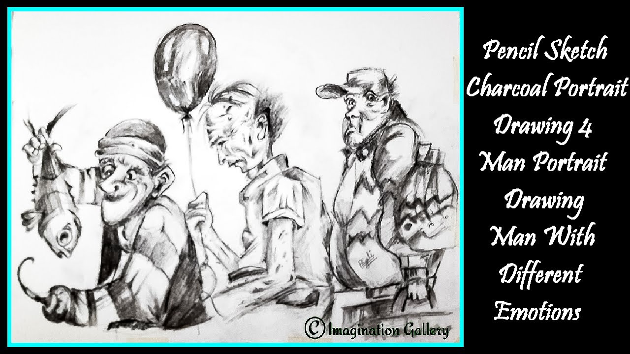 Pencil Sketch Charcoal Portrait Drawing 4 Man Portrait Drawing Man With ...