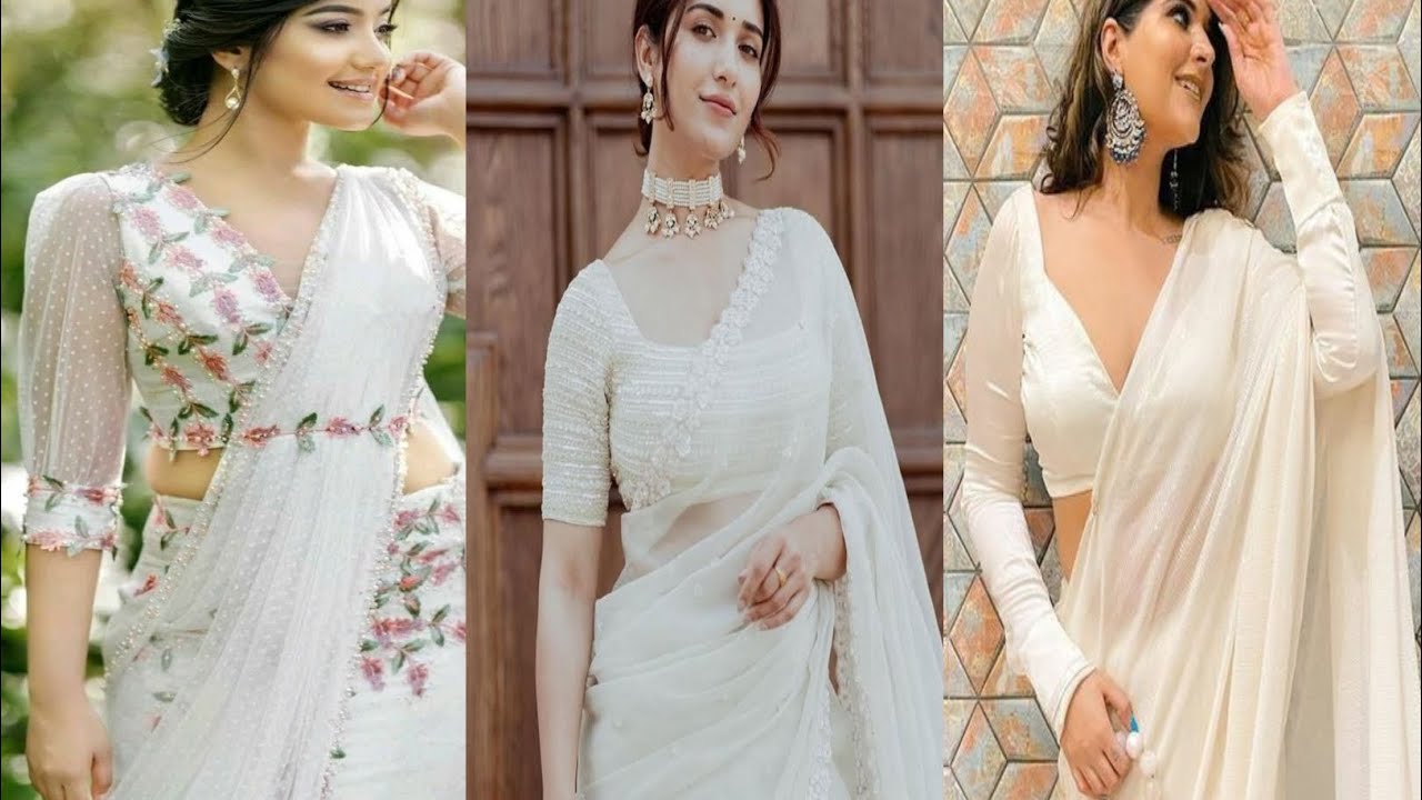 Latest white blouse designs 2025 / White Saree blouse design / White ...