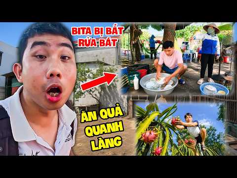 Thử Thách Ăn Quả Quanh Làng - Bita Đi Uống Nước Không Có Tiền Bị Giữ Rửa Bát Cho Quán - Gấu Đỏ Team