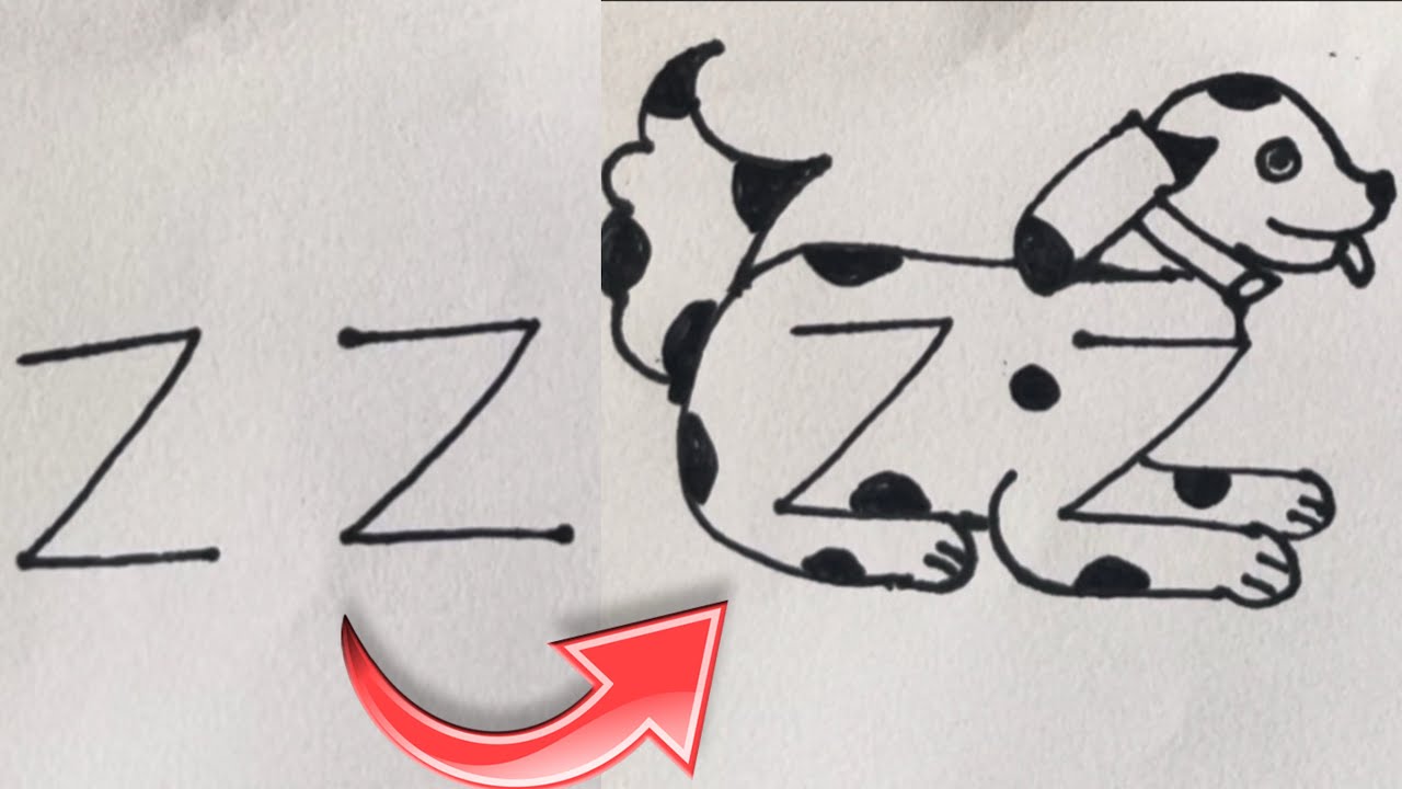 How to draw a dog with letter ZZ step by step -|| easy dog drawing ️ ...