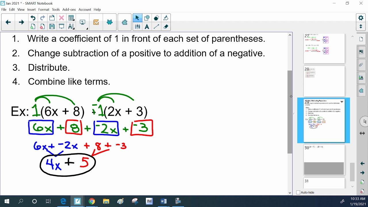 Subtract Linear Expressions using the Distributive Property - YouTube